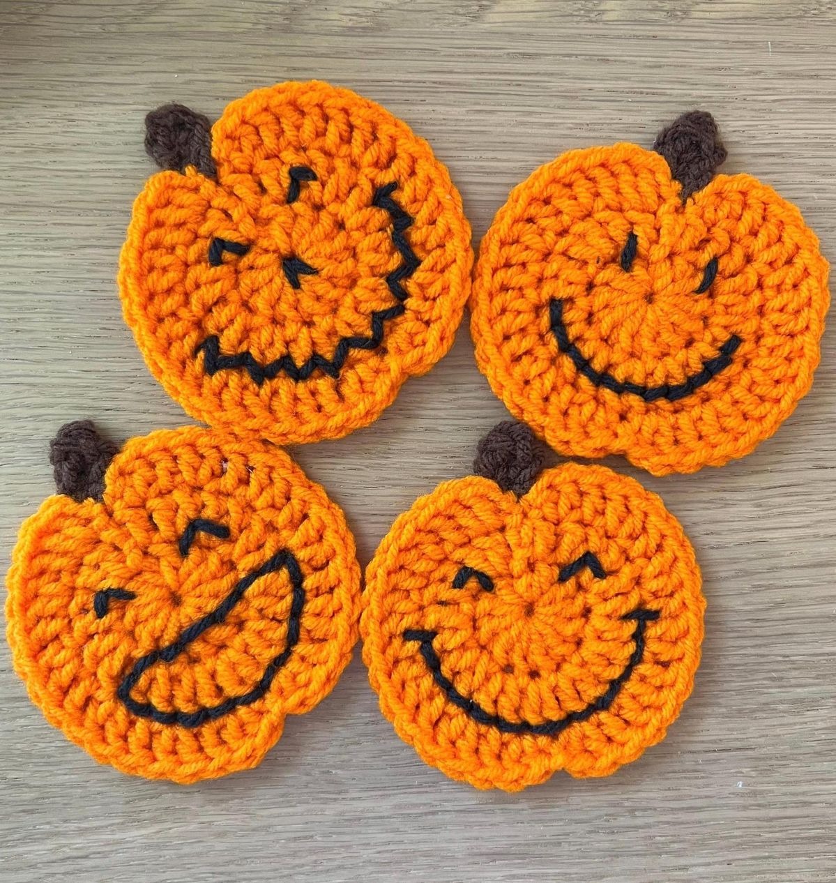 Happy Pumpkin Coasters - Crochet Pattern