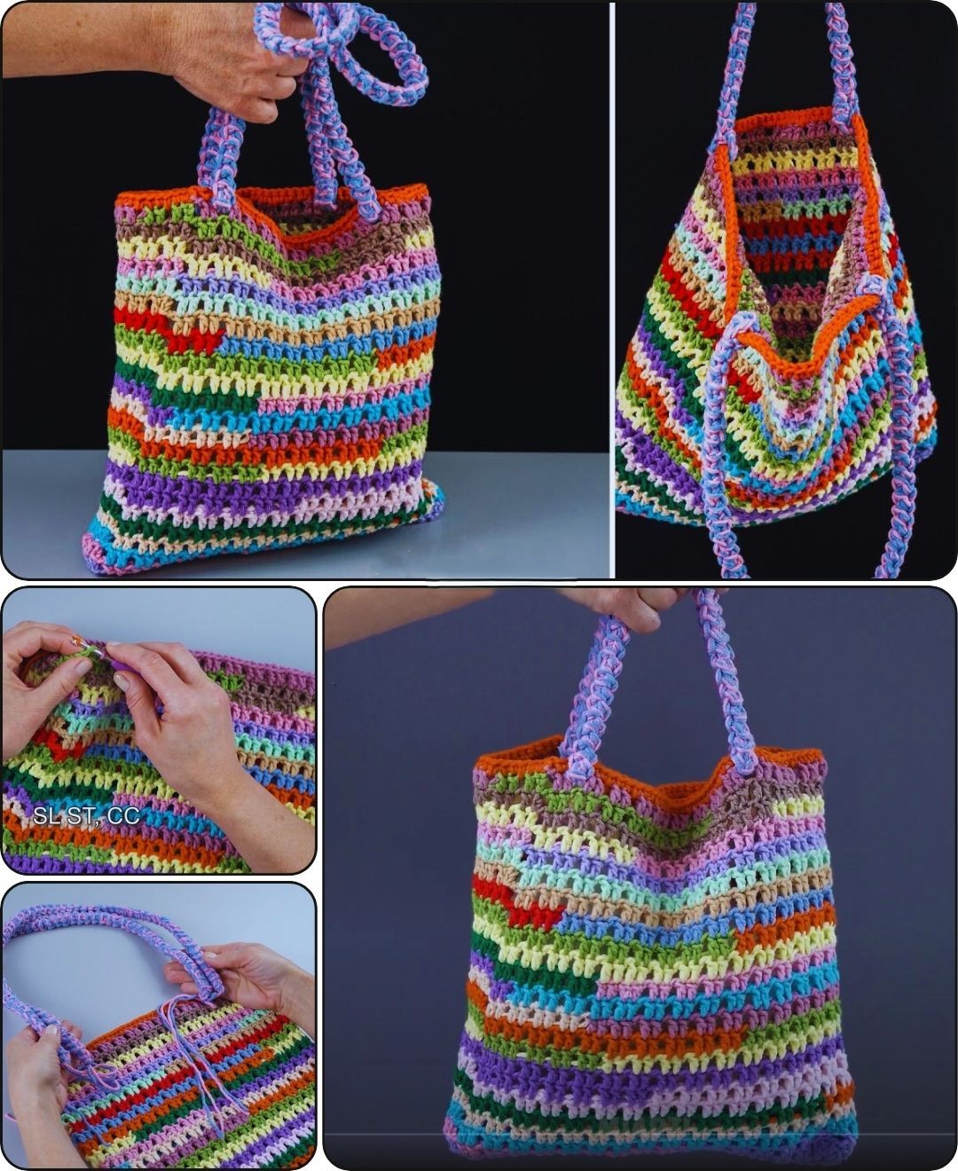 Crochet Tote Bag from Yarn Scraps Step-by-Step Tutorial