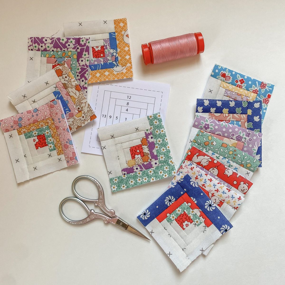 Mini log cabin Quilt Block Pattern